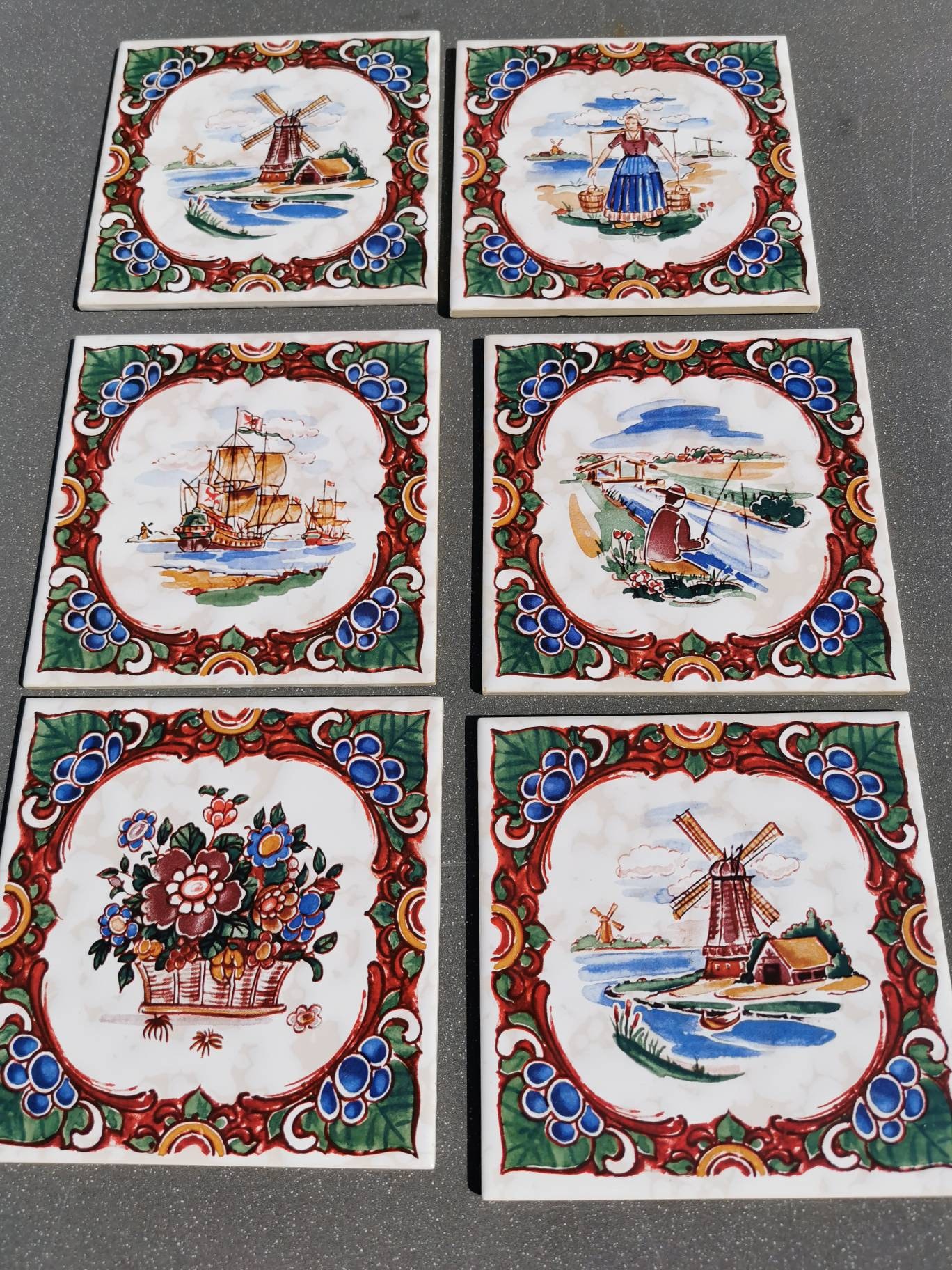 Vintage Dutch Tiles, Old Tiles With Typical Dutch Creations Set of Six ...