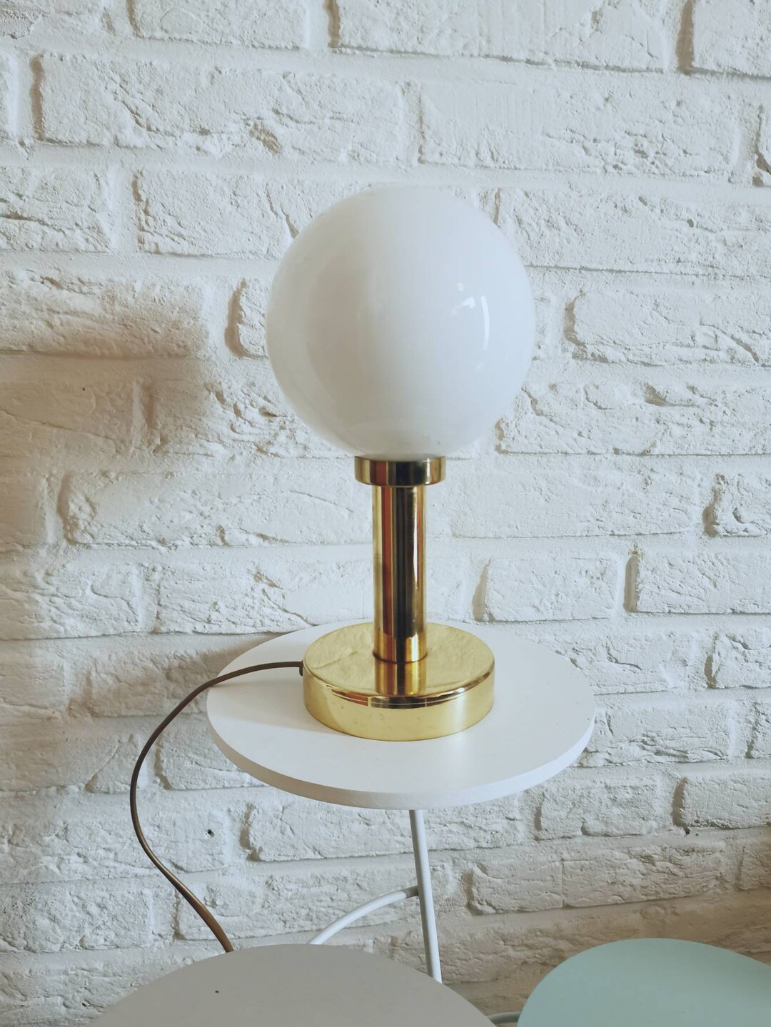 Eighties Table Lamp, Messing With Opaline Ball, Hollywood Regency Style ...