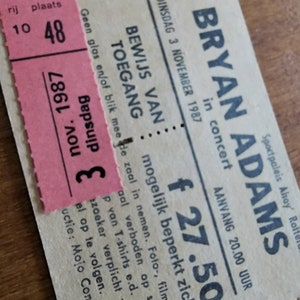 Original Vintage 80s Concert Ticket Bryan Adams European Tour Ahoy ...
