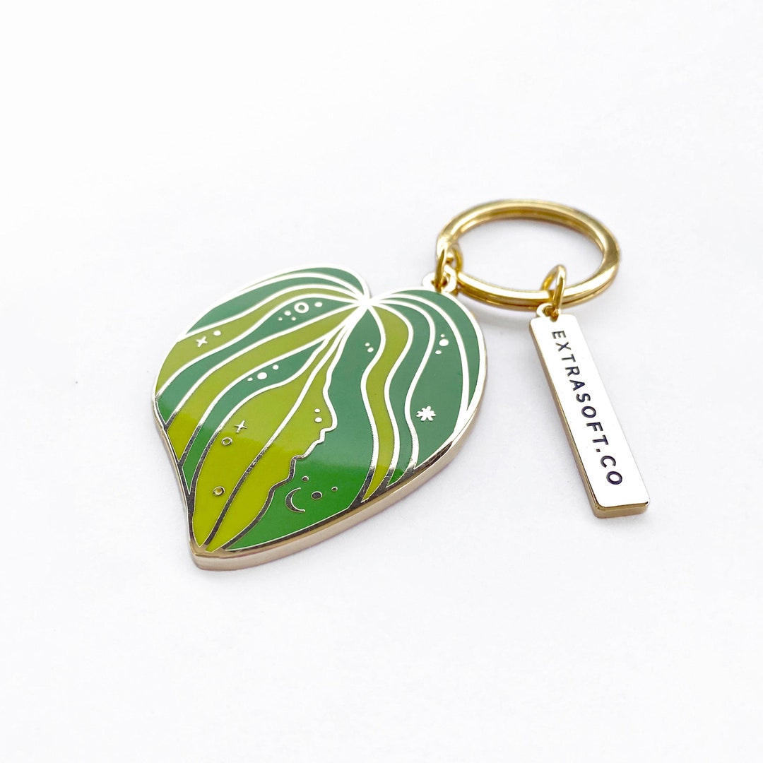 Monstera Leaf Keychain | Gold Metal Keyring - Space and Stars - Cute ...