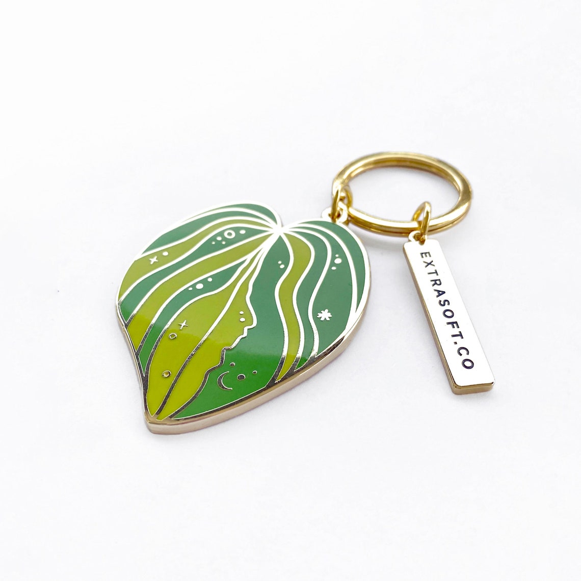 Monstera Leaf Keychain | Gold Metal Keyring - Space and Stars - Cute ...