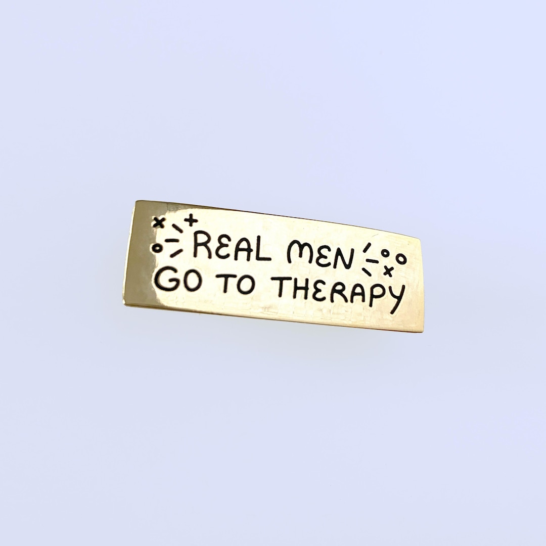 Real Men Go to Therapy | Gold Hard Enamel Pin - Self Love Club Lapel ...