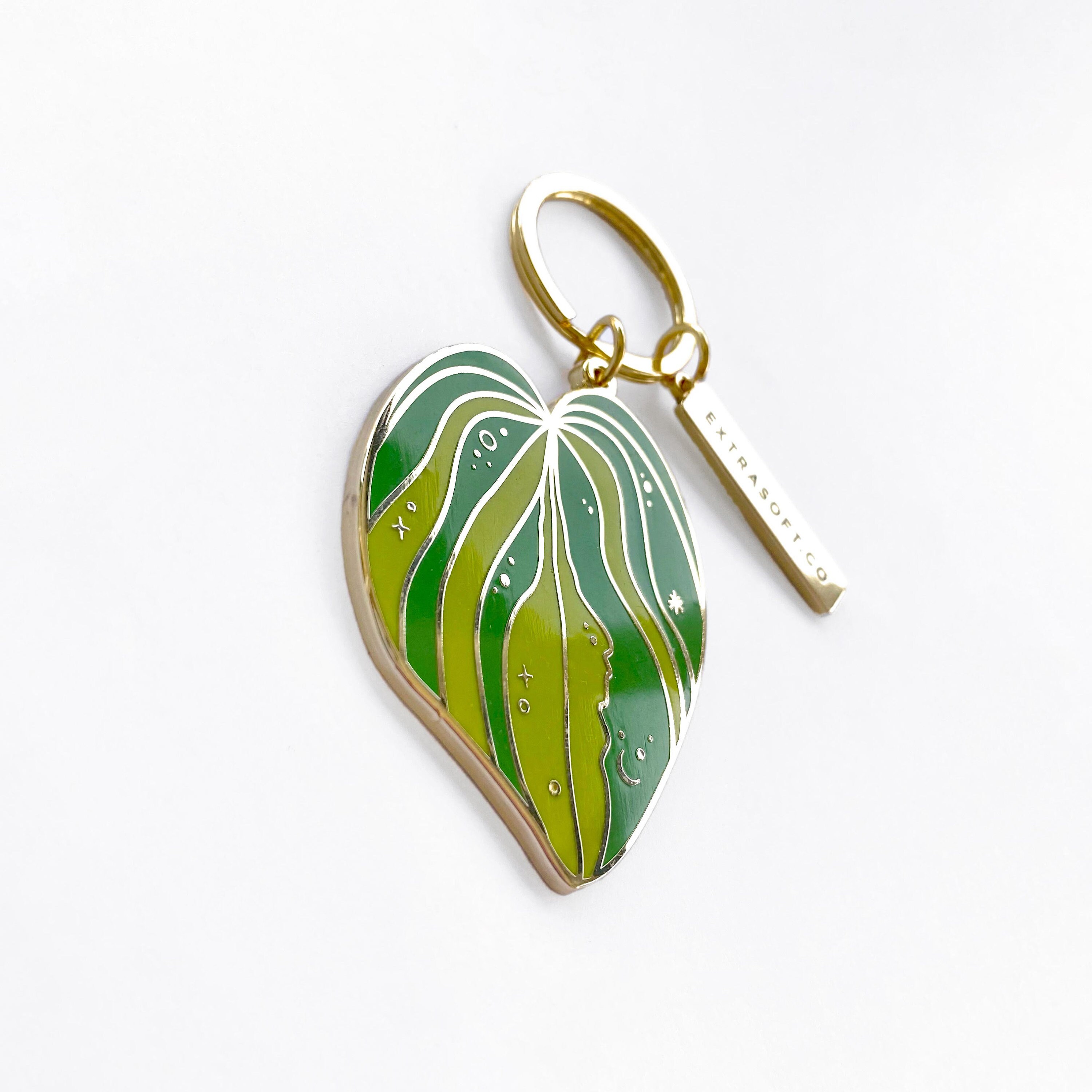 Monstera Leaf Keychain | Gold Metal Keyring - Space and Stars - Cute ...