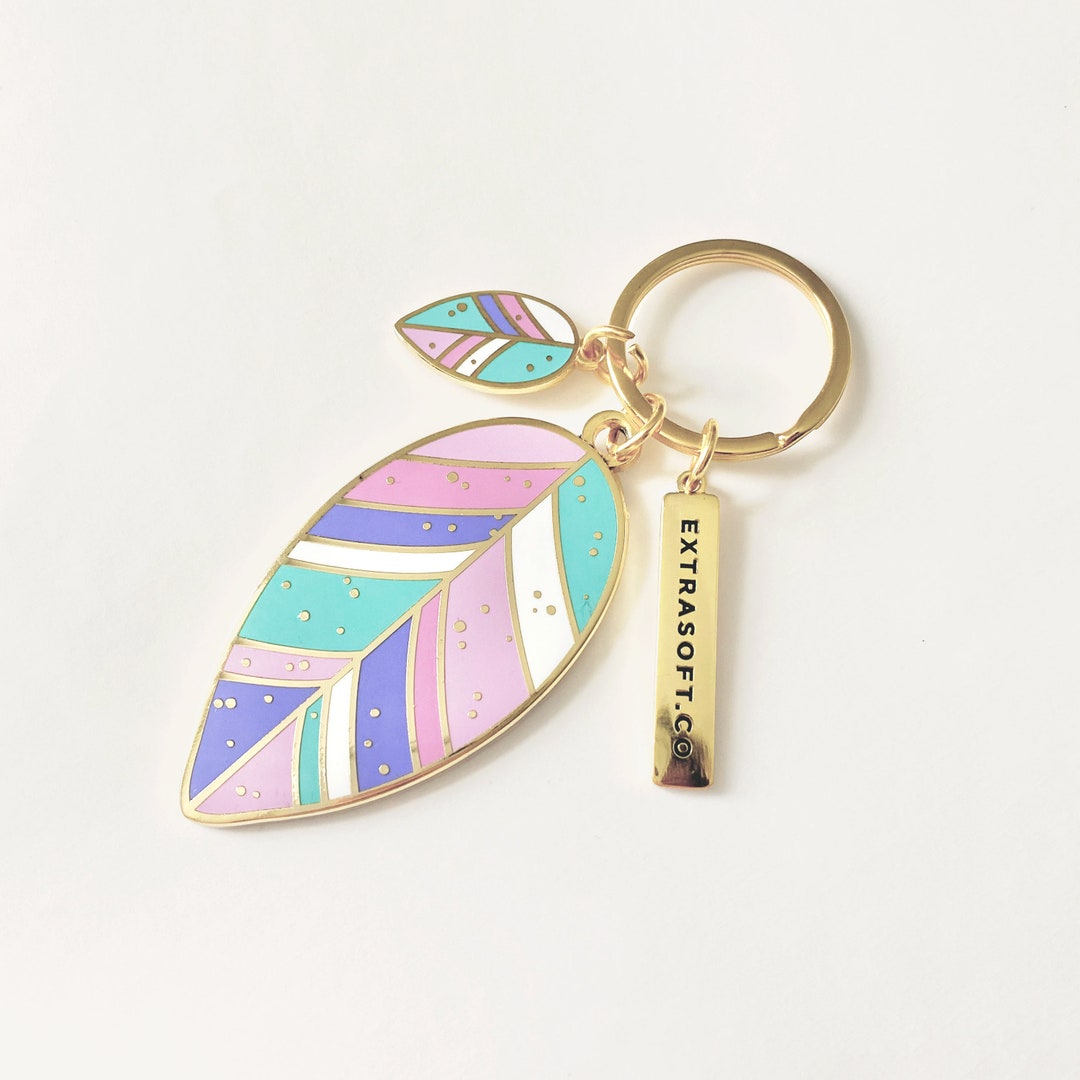 Leaf Keychain II | Gold Metal Keyring - Pink - Kawaii - Cute Spring ...