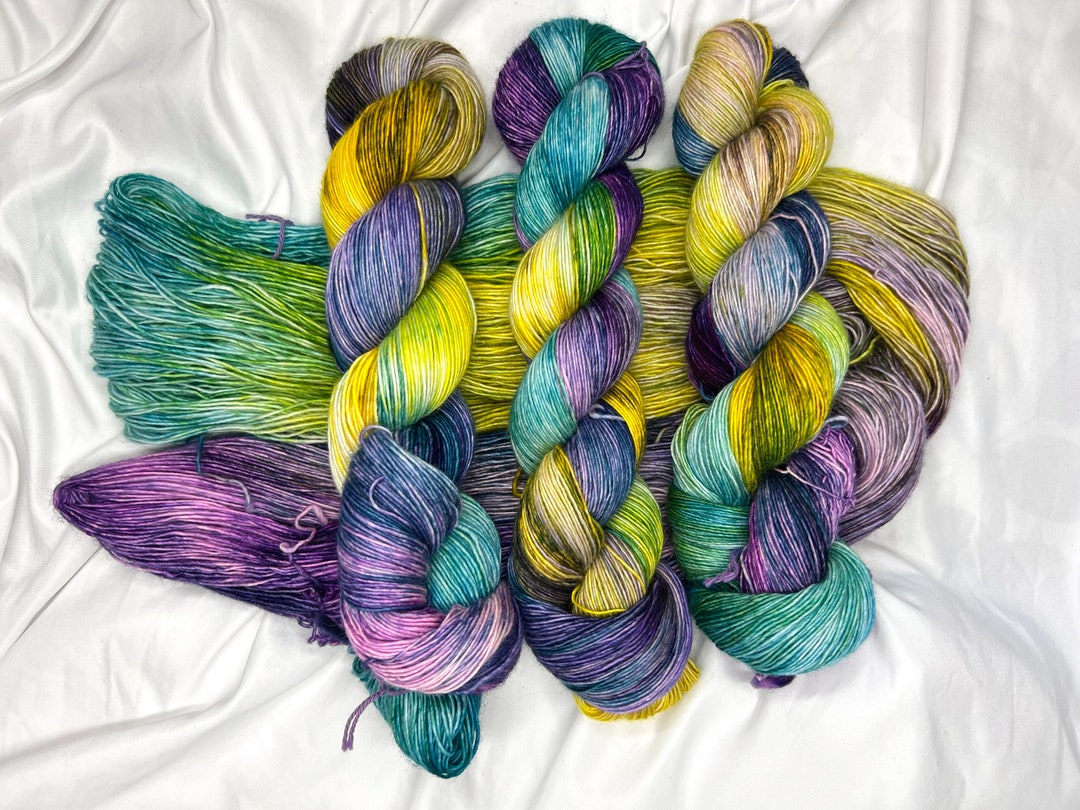 POPSICLE TOES, Superwash, Single Ply, Variegated, Blue, Teal, Yellow ...