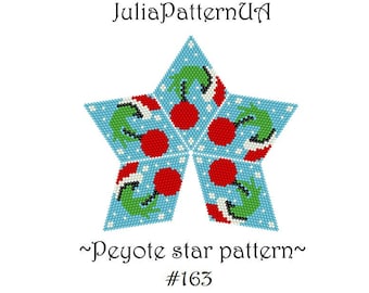 SET of 2 Pcs. 3D Peyote Star Pattern Green Christmas Character Beaded Star Pattern DIY Warped ...