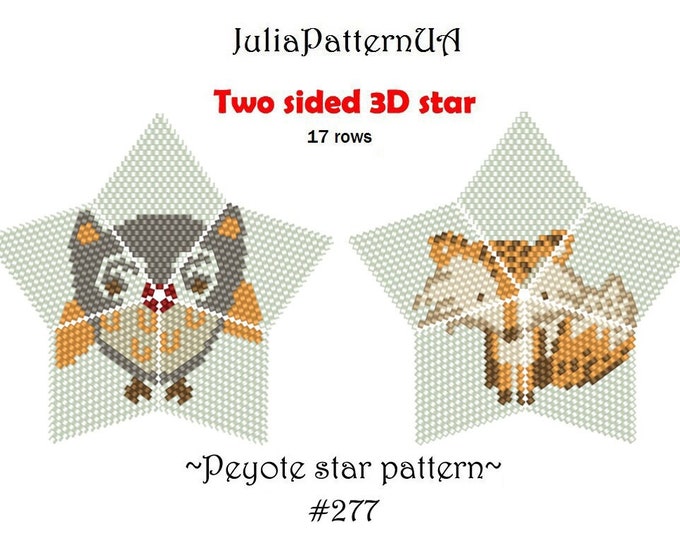 Owl and Fox Two Sided Peyote Star Pattern PDF Scandinavian Folk Art 3D Beaded Star Pattern DIY ...