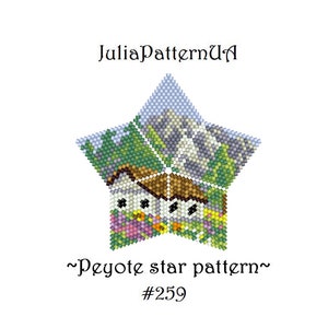 Summer Landscape Peyote Star Pattern House in the Mountains 3D Beaded ...