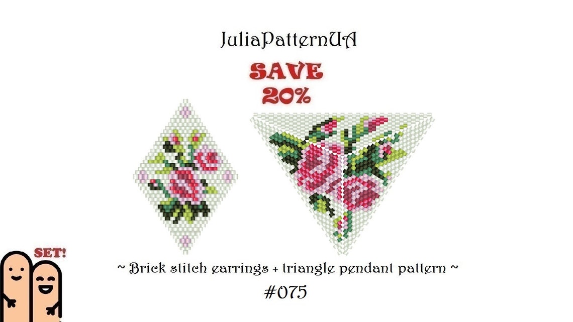 SET Roses Peyote Triangle Pattern Pink Flower Brick Stitch - Etsy