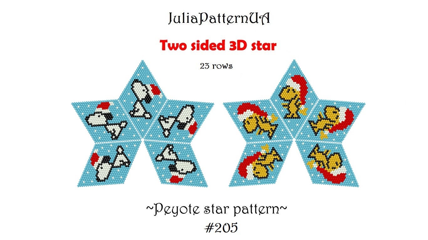 Christmas Beagle Dog and Yellow Bird Two Sided 3D Peyote Star Pattern ...