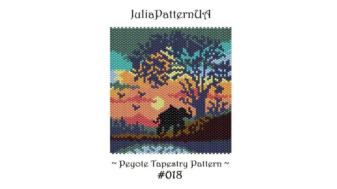 Sunset Landscape Peyote Tapestry Pattern PDF Elephant Silhouette Small ...