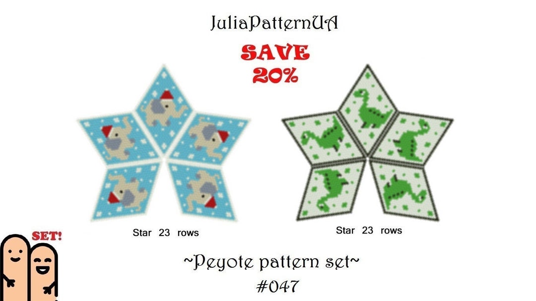 Elephant Dinosaur 3D Peyote Star Pattern SET of 2 for Animal Beaded ...