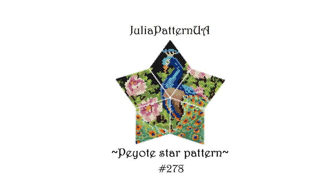 Peacock With Flowers 3D Peyote Star Pattern PFD Bird Floral Beaded Star ...