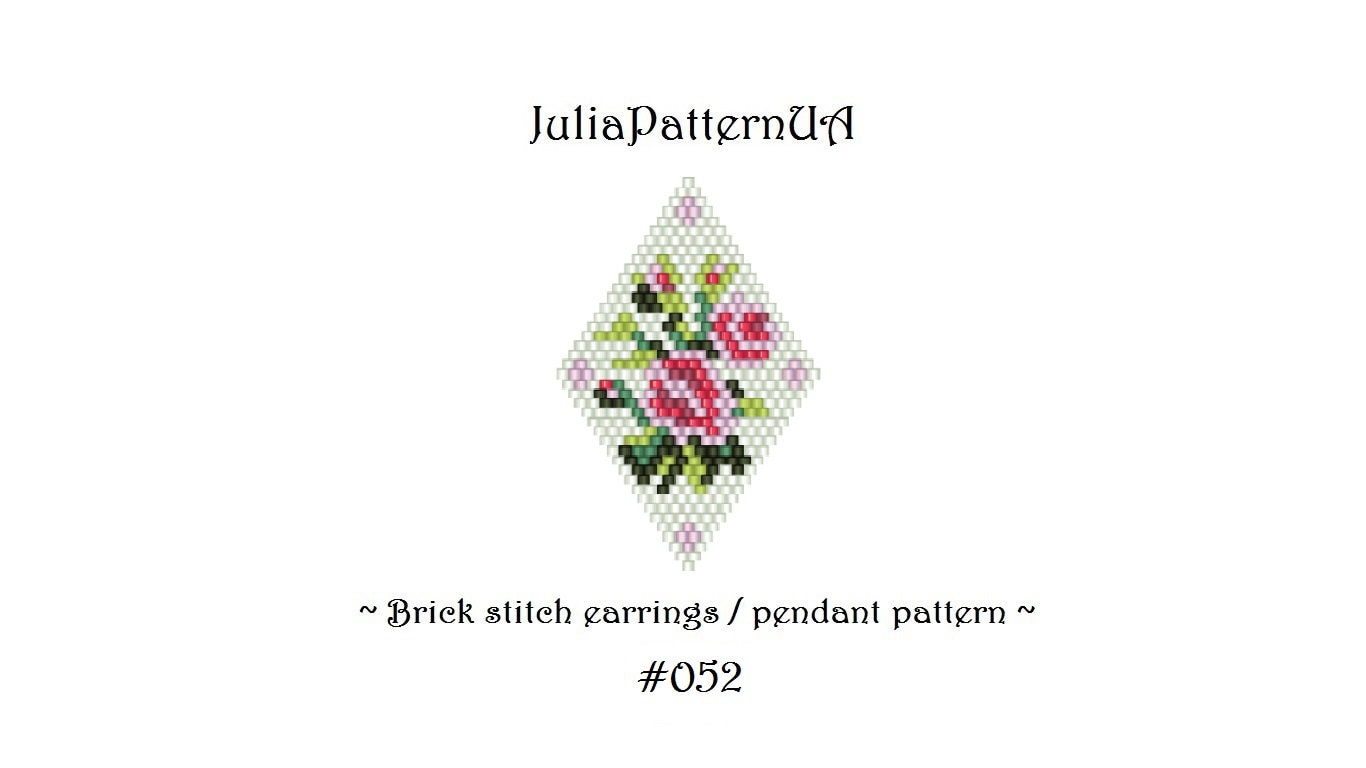 Roses Brick Stitch Earrings Pattern PDF Pink Flower Beaded Earrings ...