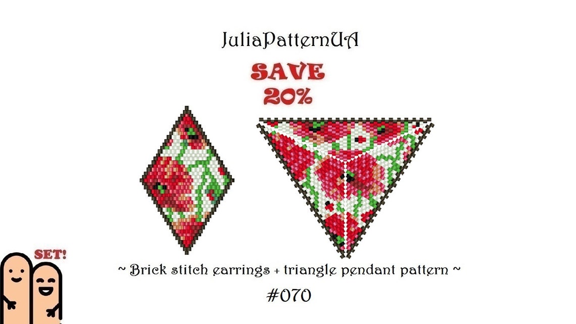 SET Poppy Peyote Triangle Pattern Red Floral Brick Stitch - Etsy