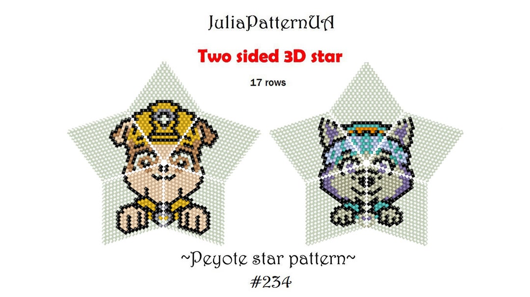 Dog Two Sided 3D Peyote Star Pattern PDF Cartoon Characters Beaded Star ...