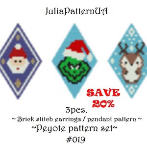 SET Green Christmas Character Santa Claus Deer Brick Stitch Earring ...