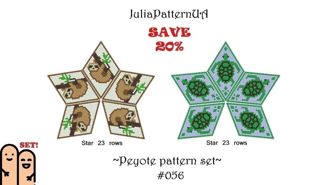 SET Sloth Turtle Peyote Star Pattern PDF Animal 3D Beaded Star Pattern ...