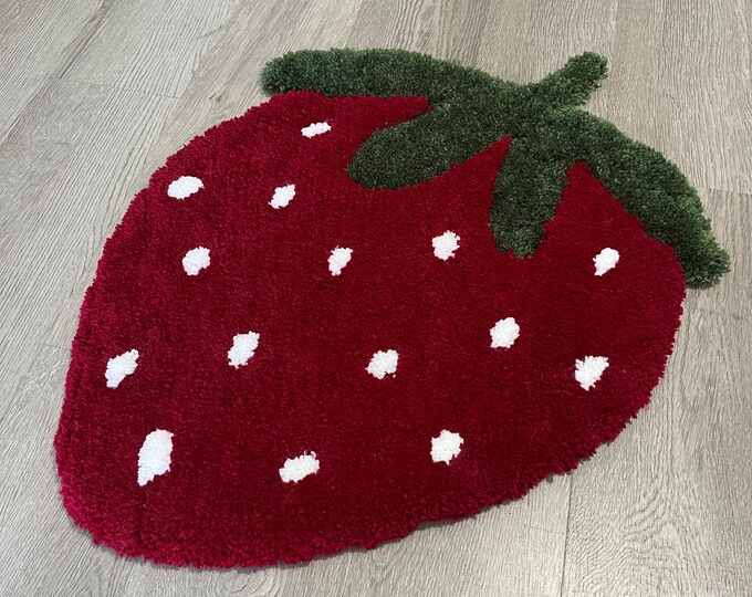 Fuzzy Strawberry Rug | Handmade Tufted Decor - Etsy
