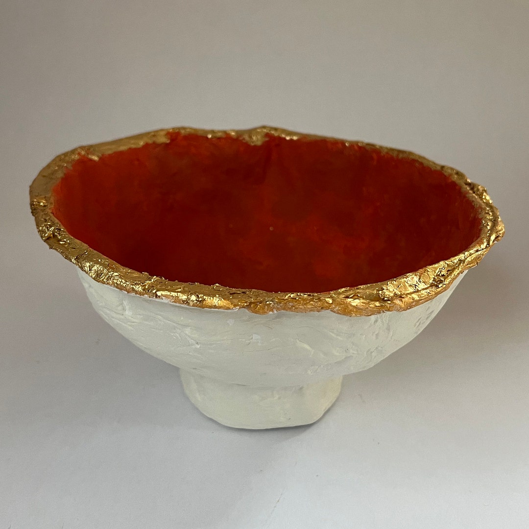 Bowl Paper Mâché Decorative With Gold Leaf Primitive Art Cottagecore ...