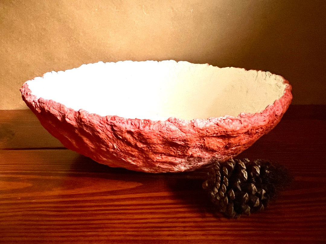 Bowl Paper Mâché Extra Large Vessel Accent Terracotta Rustic Texture ...