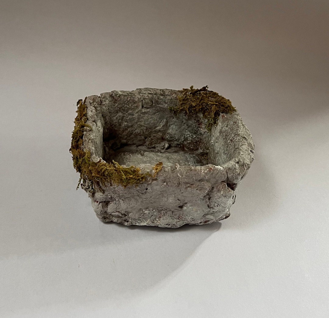 Bowl Paper Mache Small Square Table Accent Shelf Decor Vessel Moss ...