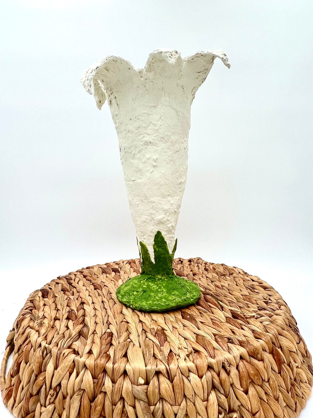 Flower Vase Paper Mâché Lily Vessel Texture Shelf Table Accent Spring Art Cottage Fairy Core ...