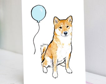 Shiba Inu Lovers Card, Sumi E Painting Ink Wash Illustration Cute ...