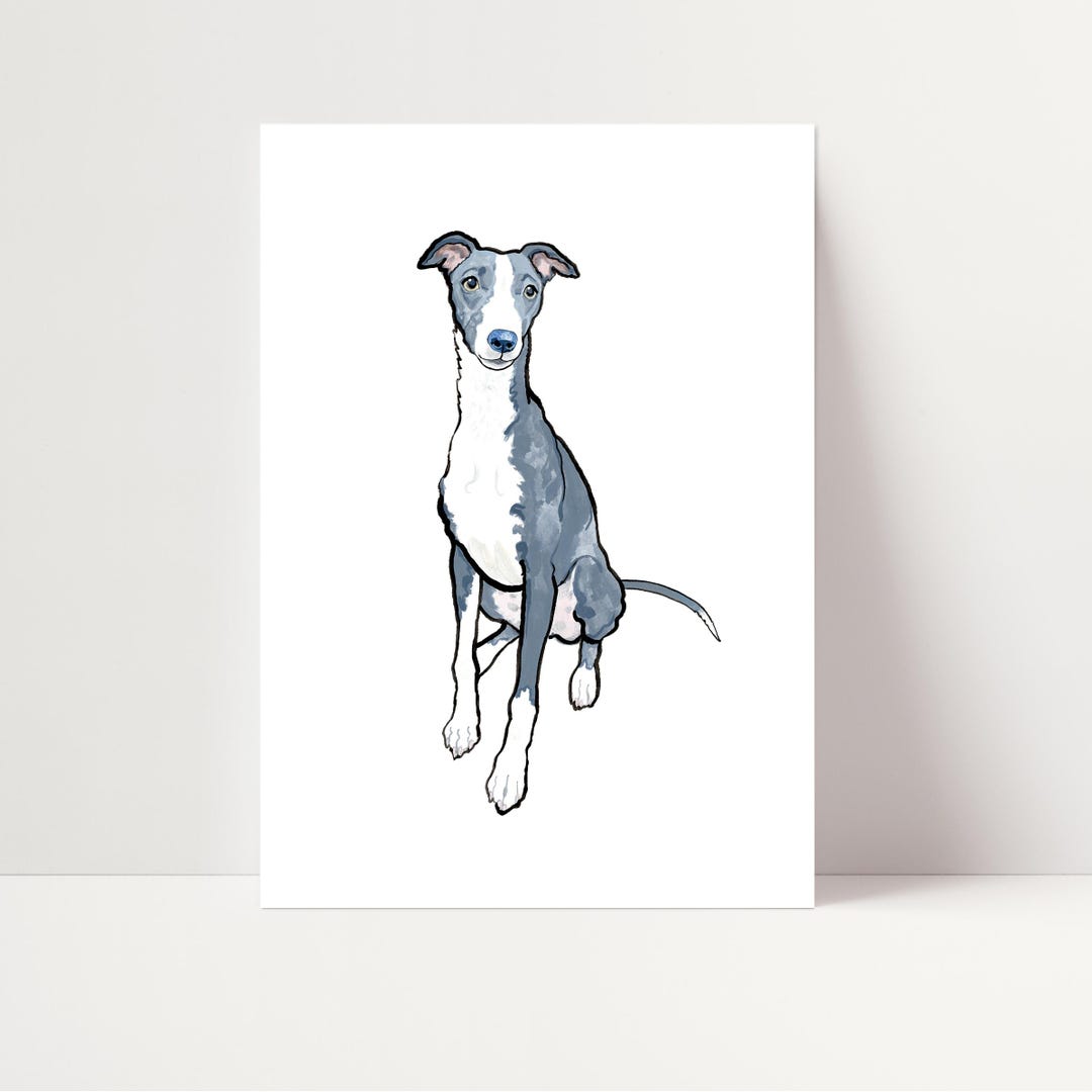 Blue Whippet Print | Blue Whippet Wall Art - Etsy
