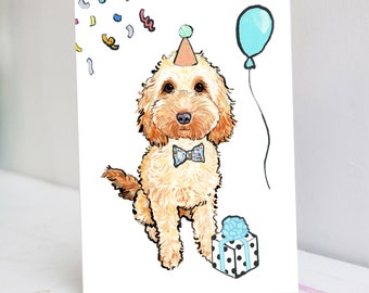 Apricot Cockapoo Card, Dog Birthday Card, Blank Card for Birthday, Red ...