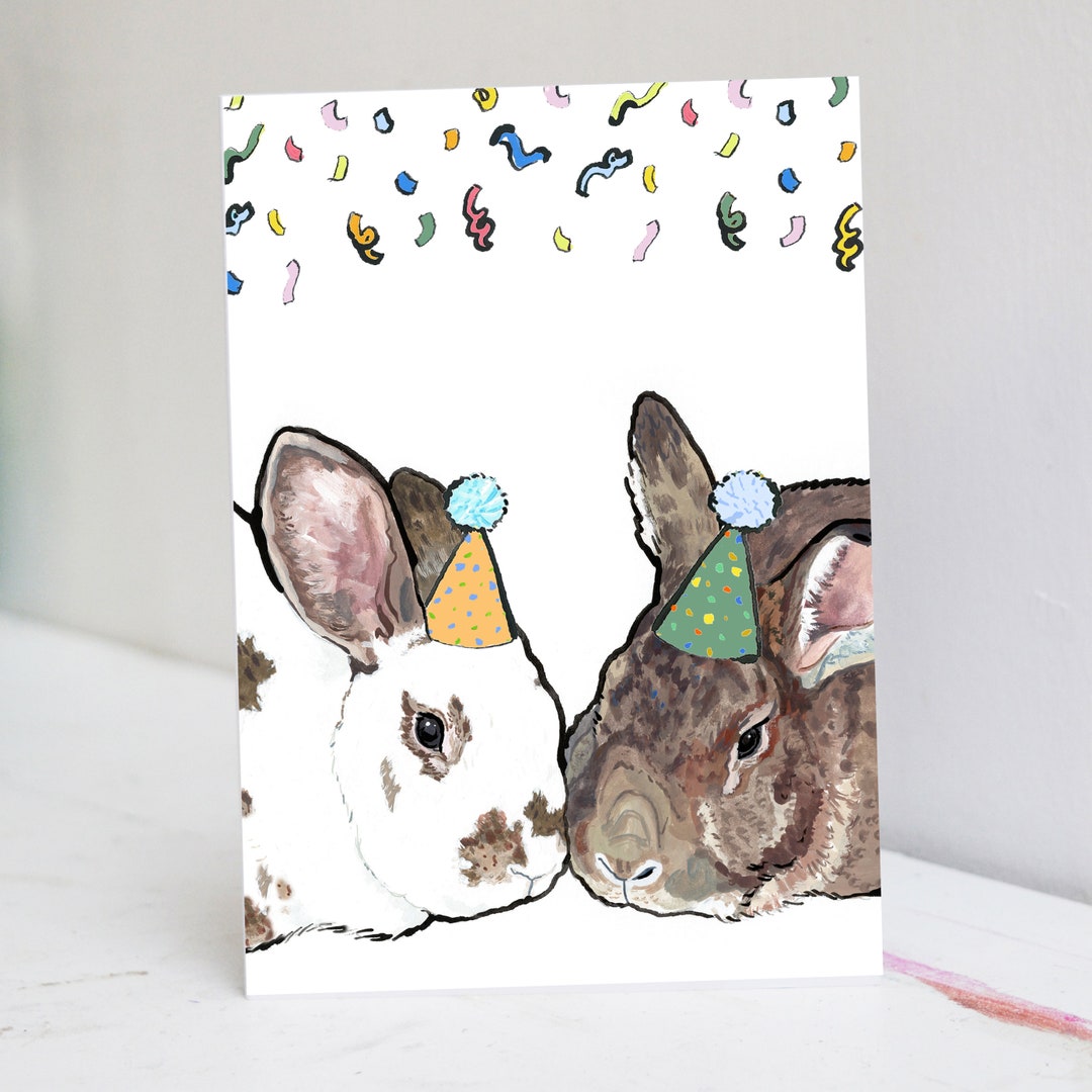 Party Bunny Rabbits Birthday Card | Rabbit Card - Etsy