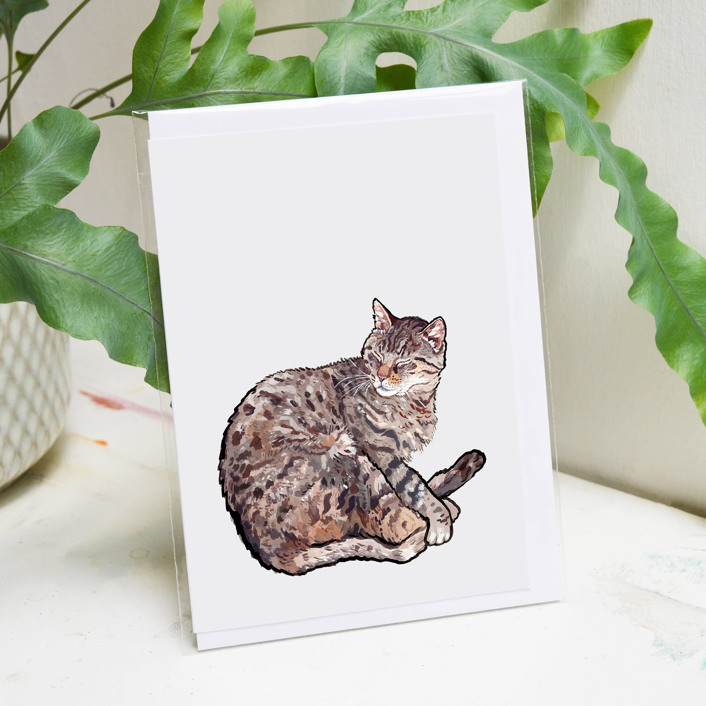 Sleeping Tabby Cat Card - Etsy