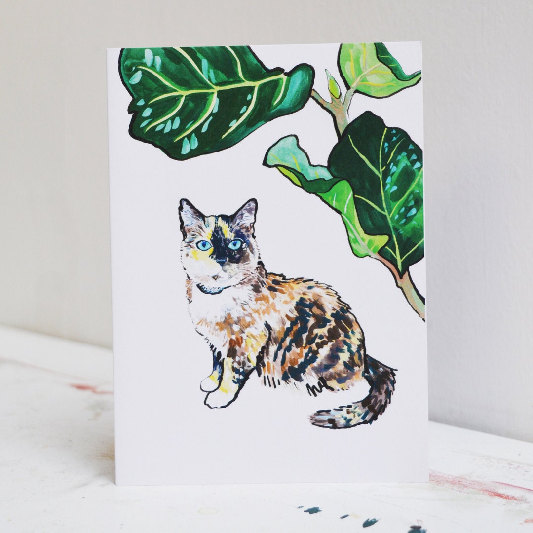 Fiddle Fig Cat Greetings Card | Cat Greetings Card - Etsy