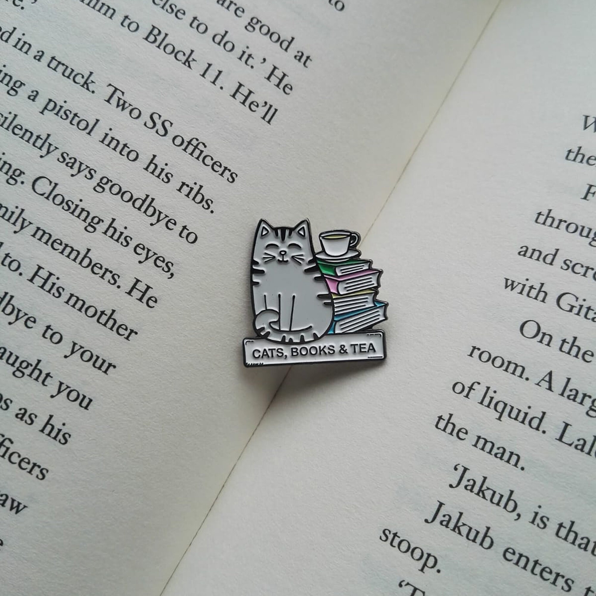 Cats, Books and Tea - Cat Enamel Pin - Etsy