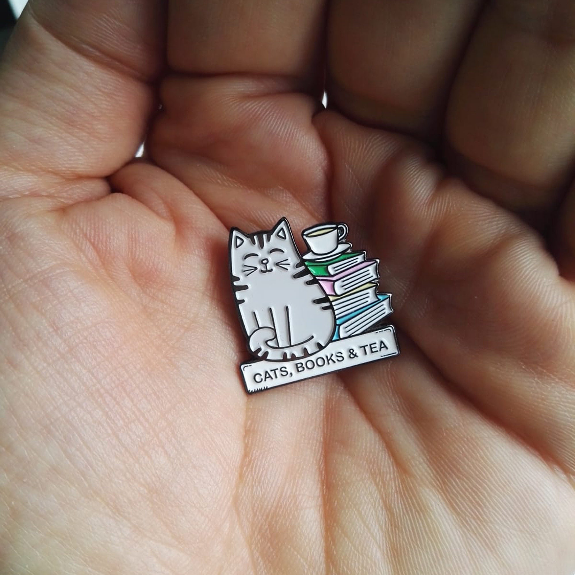 Cats, Books and Tea - Cat Enamel Pin - Etsy