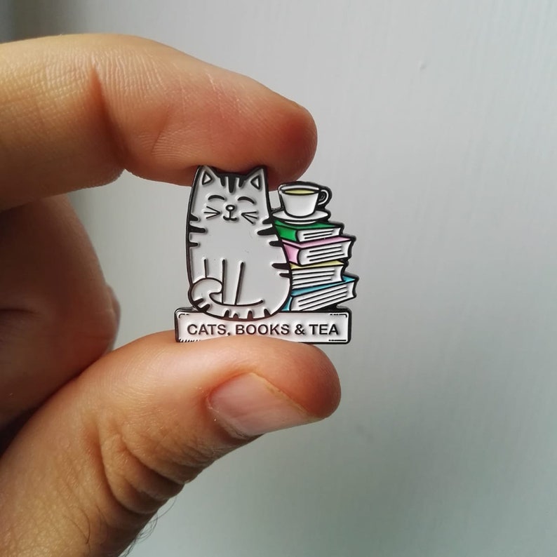 Cats, Books and Tea - Cat Enamel Pin - Etsy
