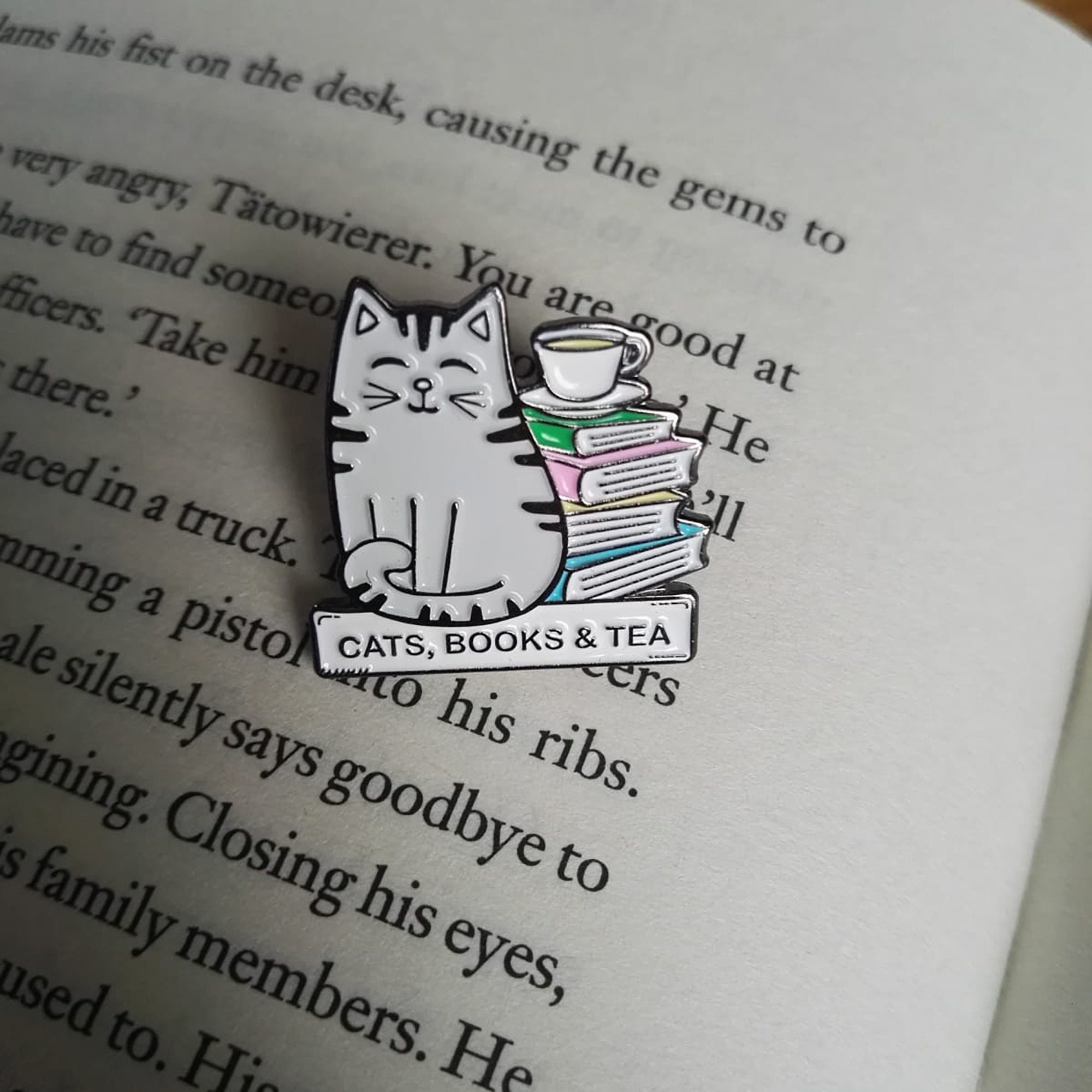Cats, Books and Tea - Cat Enamel Pin - Etsy