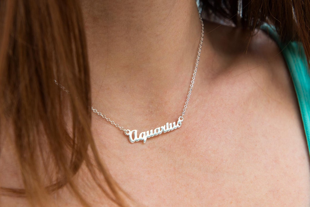 Zodiac Necklace, Cursive Script Necklace, Silver or Gold Chain Zodiac ...
