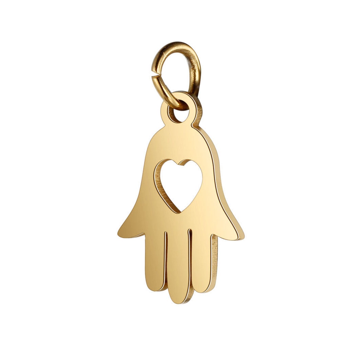 10mm X 19mm Hand Hamsa Charm With Heart Detailing Sold by the Piece ...
