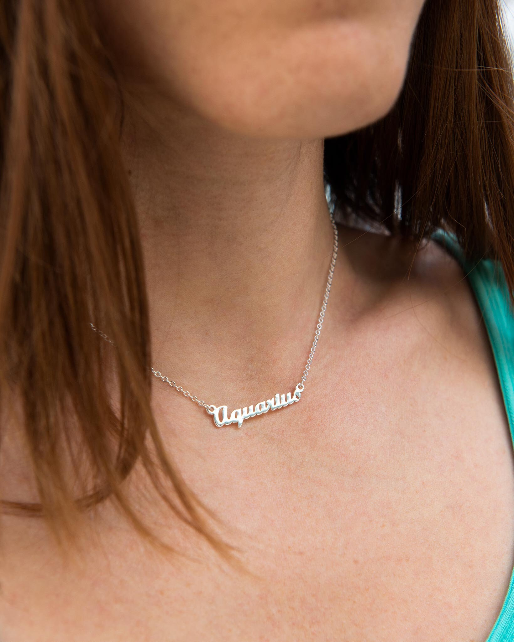 Zodiac Necklace, Cursive Script Necklace, Silver or Gold Chain Zodiac ...
