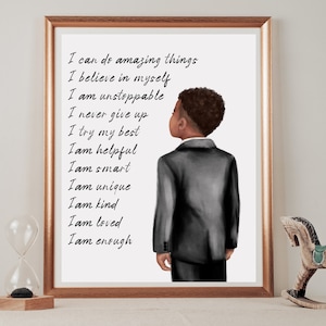 Positive Affirmations for Kids, Boy Daily Affirmation, African American ...
