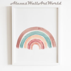 Neutral Rainbow Wall Art, Watercolor Rainbow Nursery Decor, Gender ...