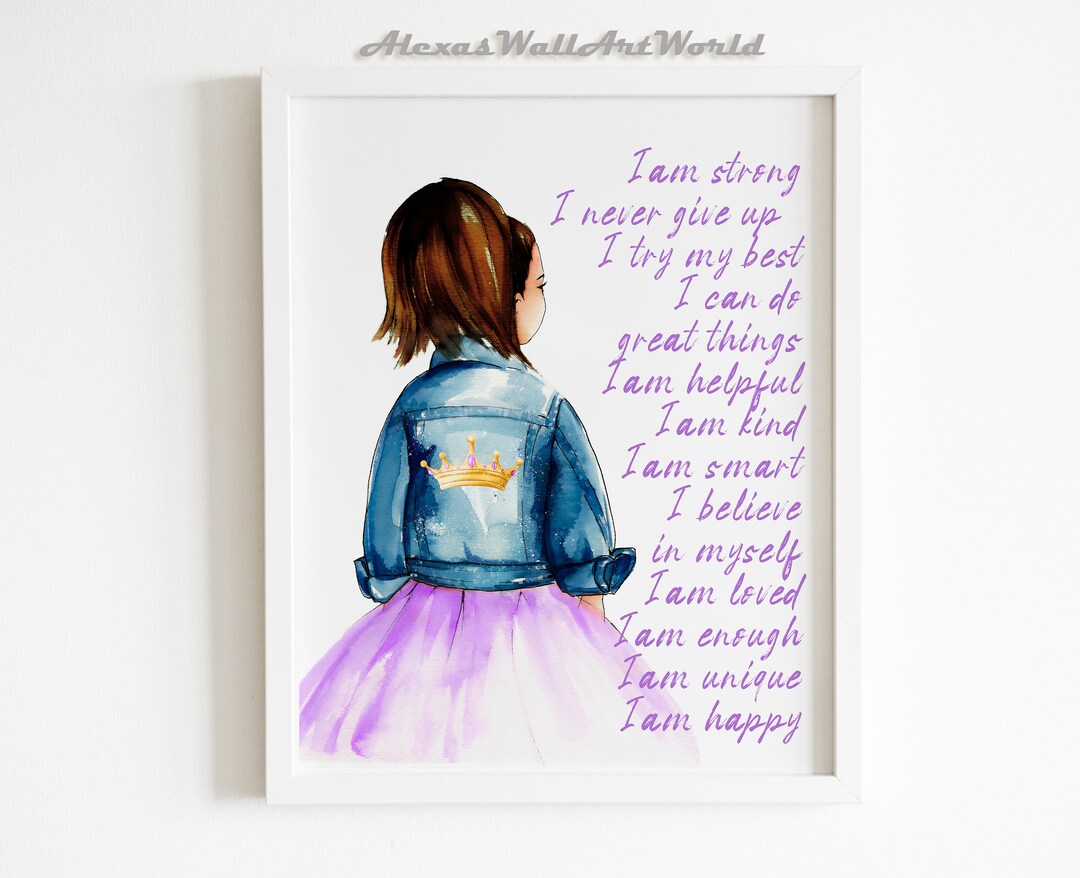 Personalized Princess Art, Girls Positive Affirmations Wall Art, Young ...