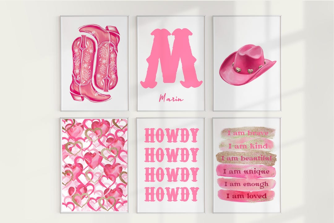 Pink Western Prints Set, Cowgirl Hat & Boots: Cowgirl Decor ...