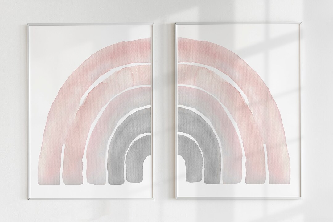 Blush Pink Boho Rainbow Wall Art Set of 2 Prints, Abstract Rainbow ...