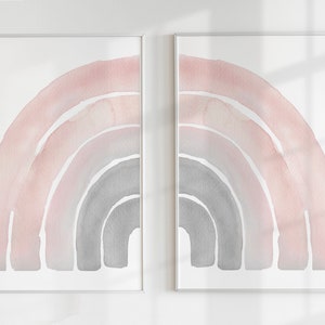 Blush Pink Boho Rainbow Wall Art Set of 2 Prints, Abstract Rainbow ...