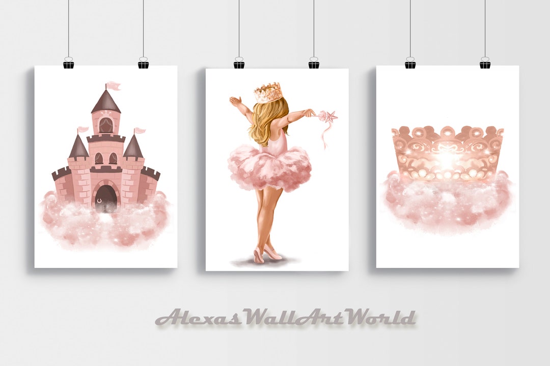 Set of 3 Princess Ballerina Prints, Blonde Fairy Wall Art Printable ...