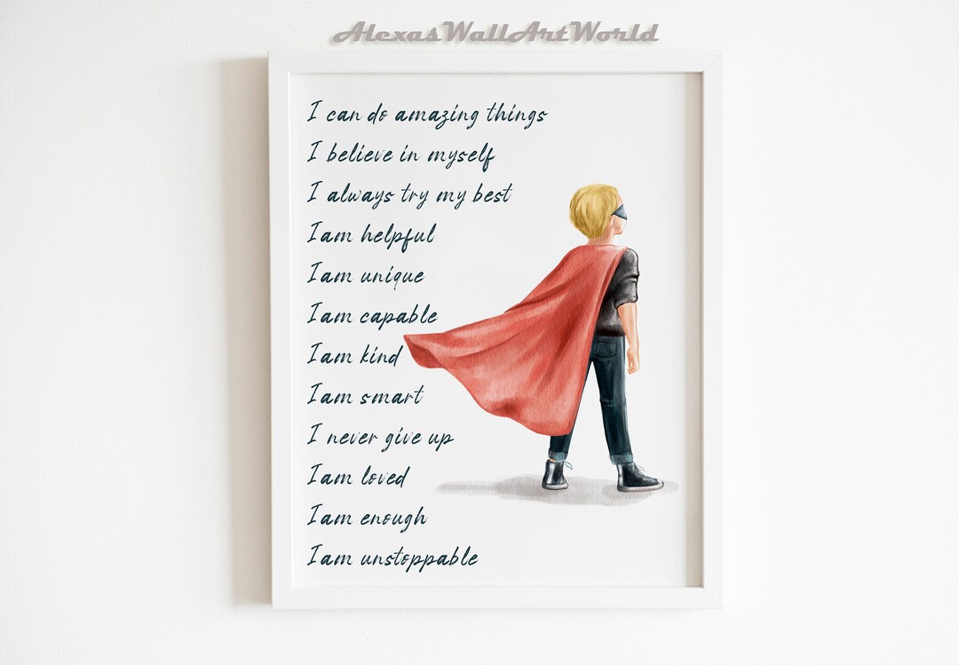 Superhero Positive Affirmations Print, Watercolor Personalized Name ...