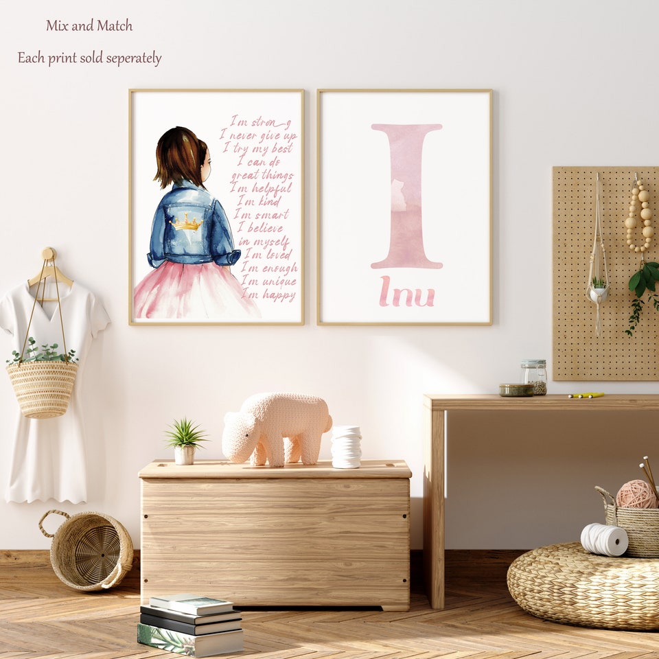 Kids Positive Affirmations Wall Art, Girls Bedroom Affirmation Print ...