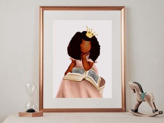 African American Princess Reading Book Reading Girl Black | Etsy